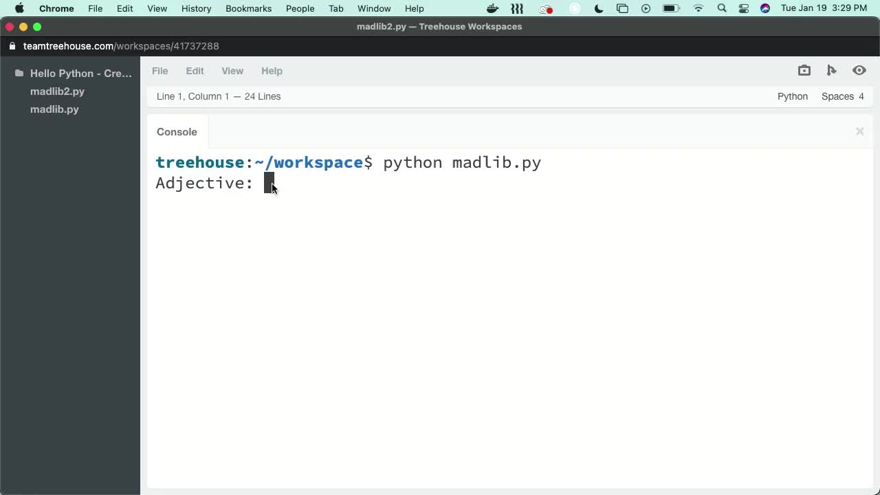 Create a Mad Lib (How To) | Hello Python | Treehouse