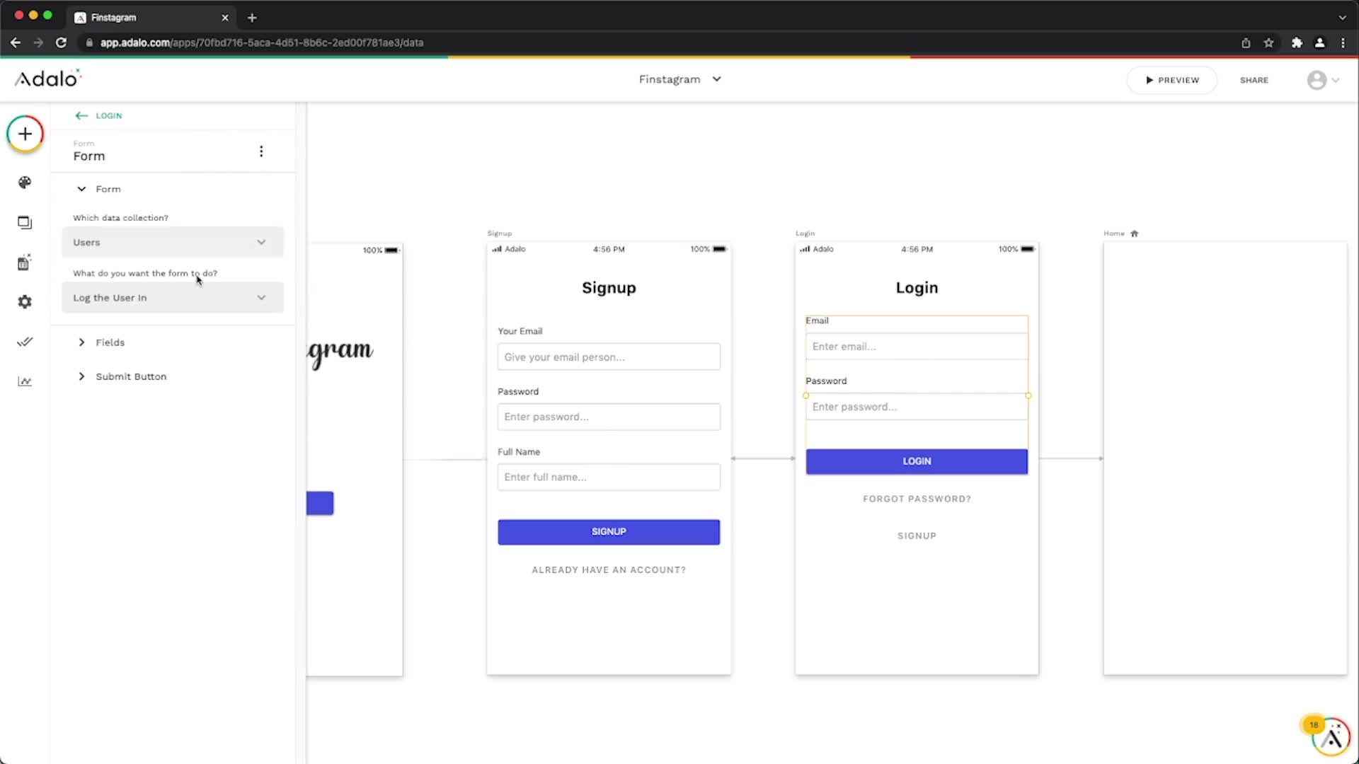 Login Screen (How To) | Build an Instagram Clone in Adalo | Treehouse