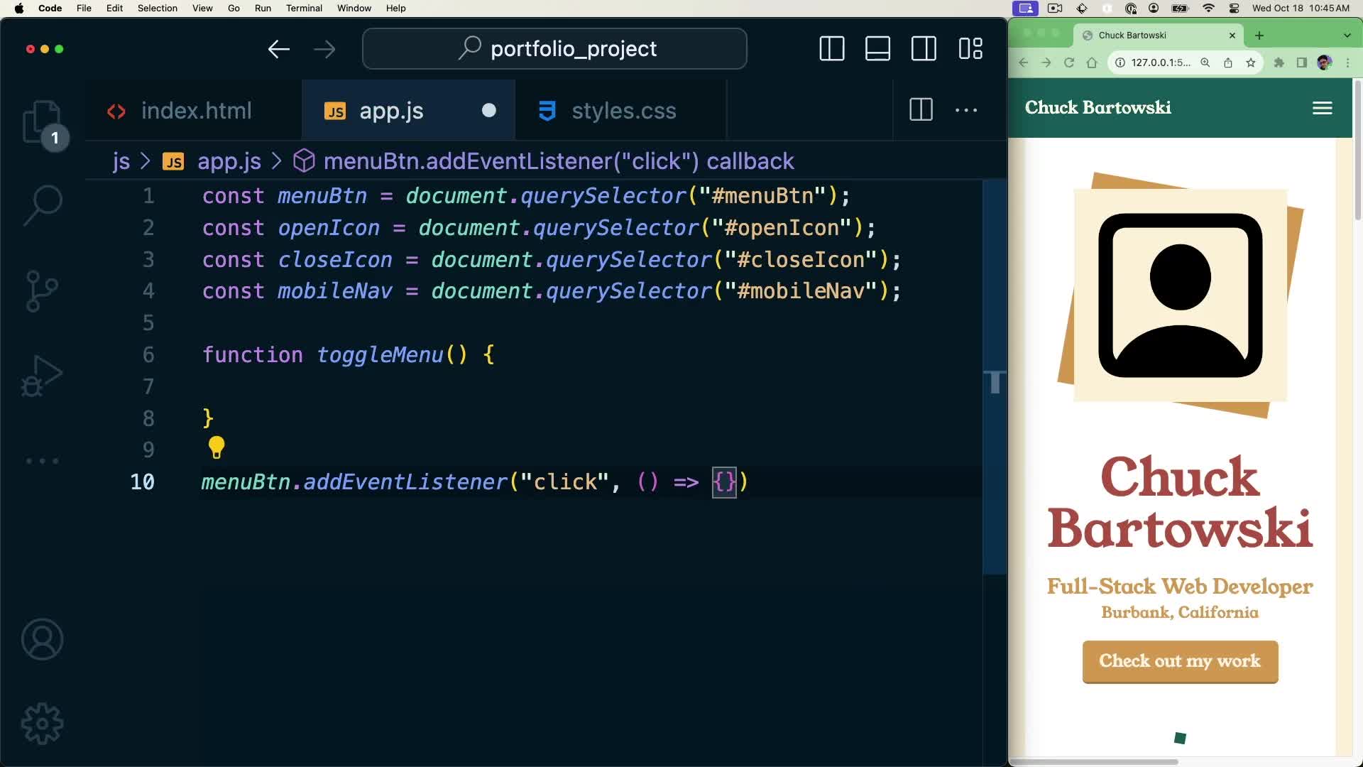 Bringing the Mobile Navigation to Life with JavaScript (How To) | Create a Portfolio Using HTML ...