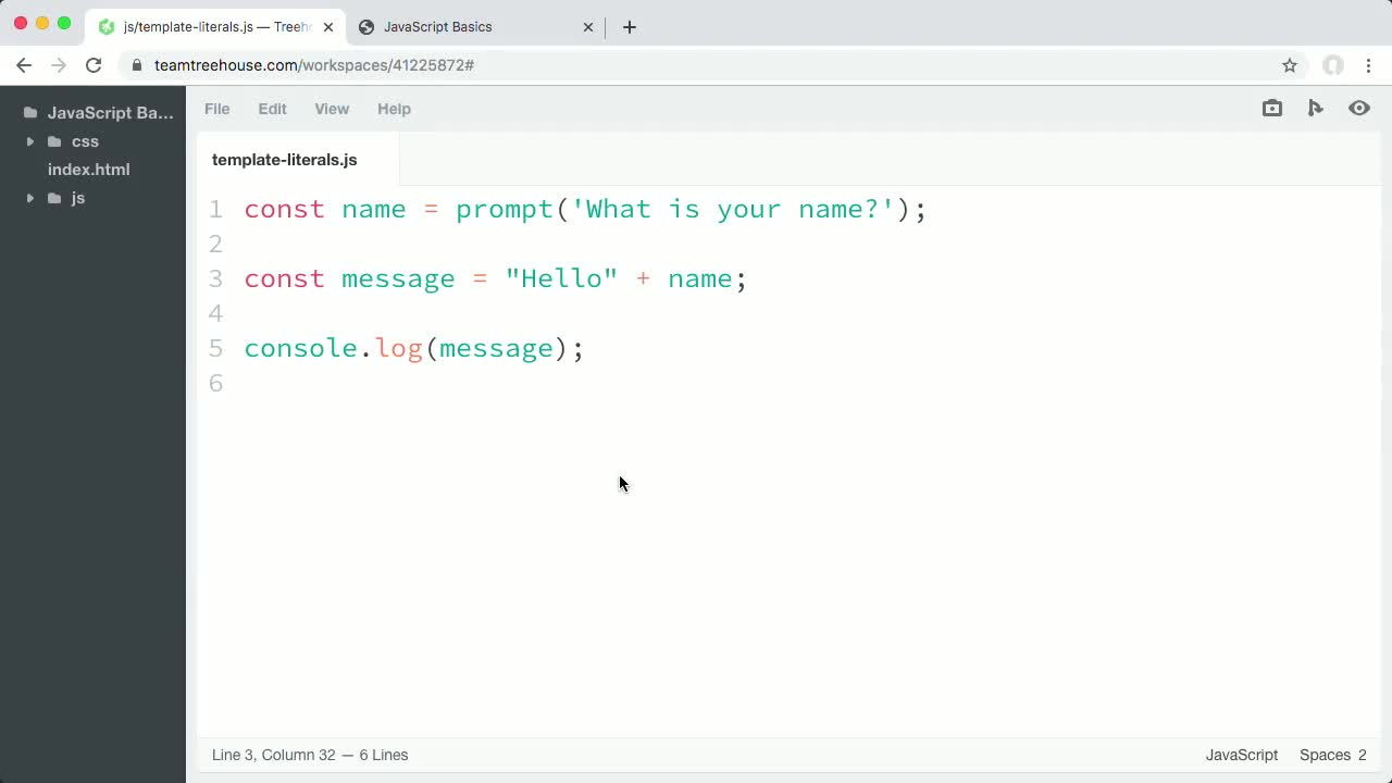 Template Literals (How To) | JavaScript Basics | Treehouse
