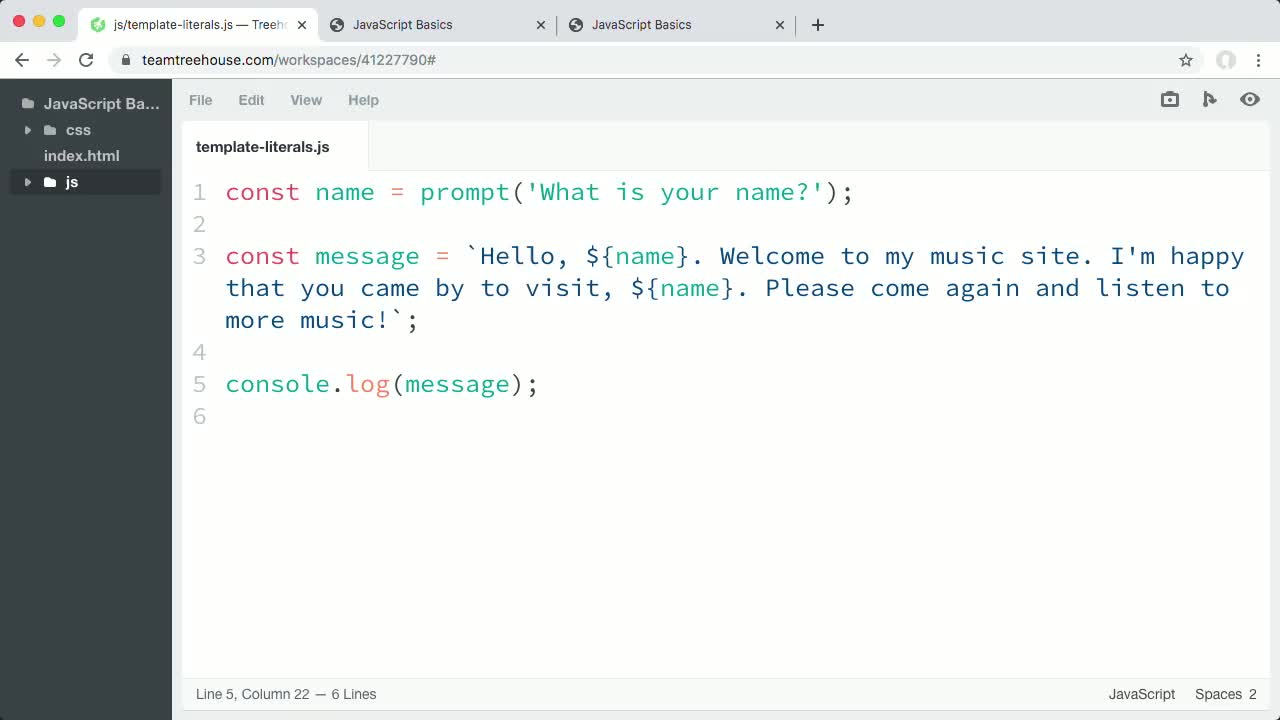 Display the Value of a String on a Page (How To) | JavaScript Basics | Treehouse