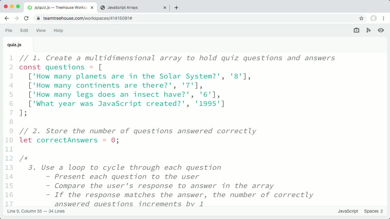 Improve the Quiz – One Solution (How To) | JavaScript Arrays | Treehouse
