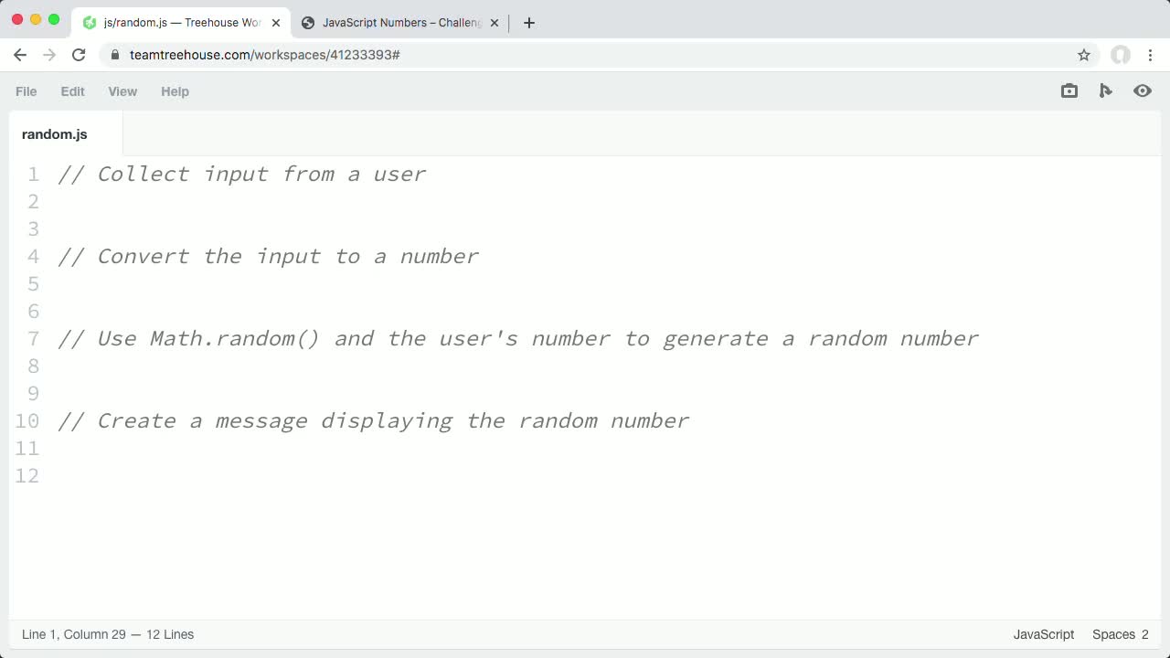 Random Number Challenge (How To) | JavaScript Numbers | Treehouse