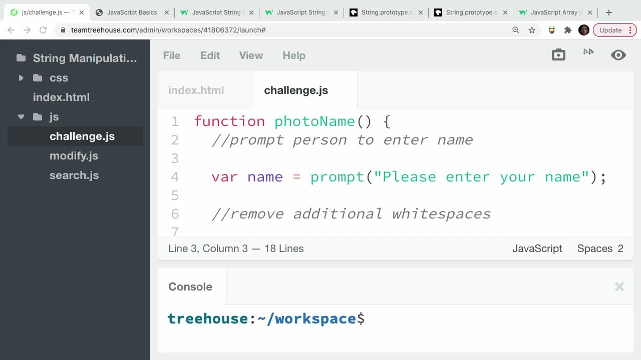 String Manipulation Challenge (How To) | String Manipulation with JavaScript | Treehouse