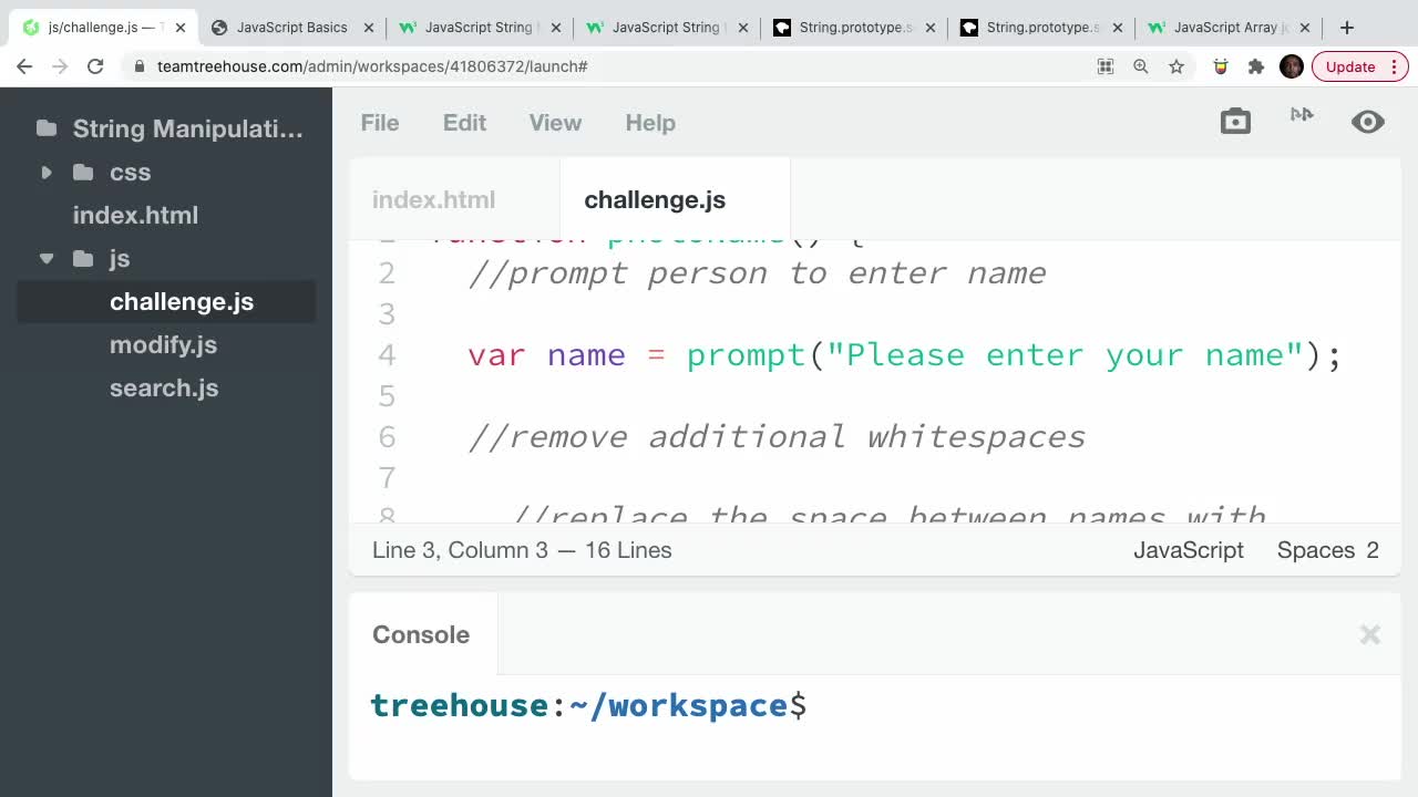 Solution (How To) | String Manipulation with JavaScript | Treehouse
