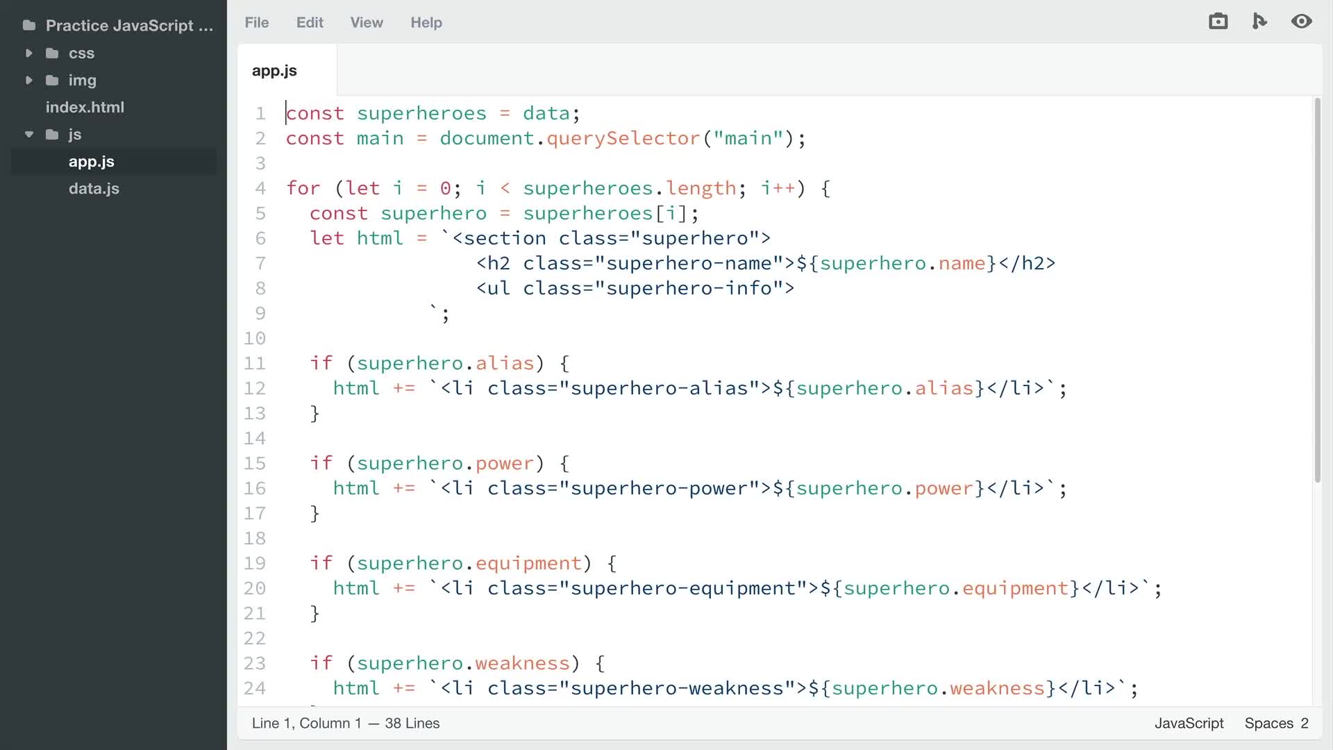 One Solution (How To) | Practice JavaScript Basics: Conditional Strings | Treehouse