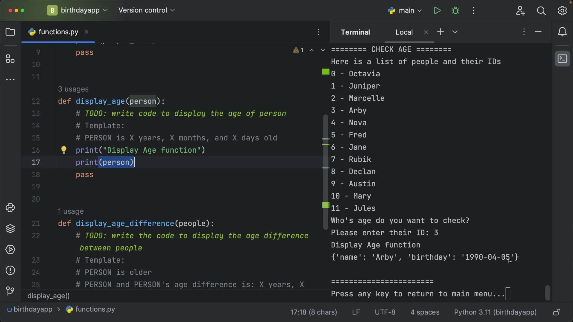 Display the age (How To) | Python Dates and Times | Treehouse