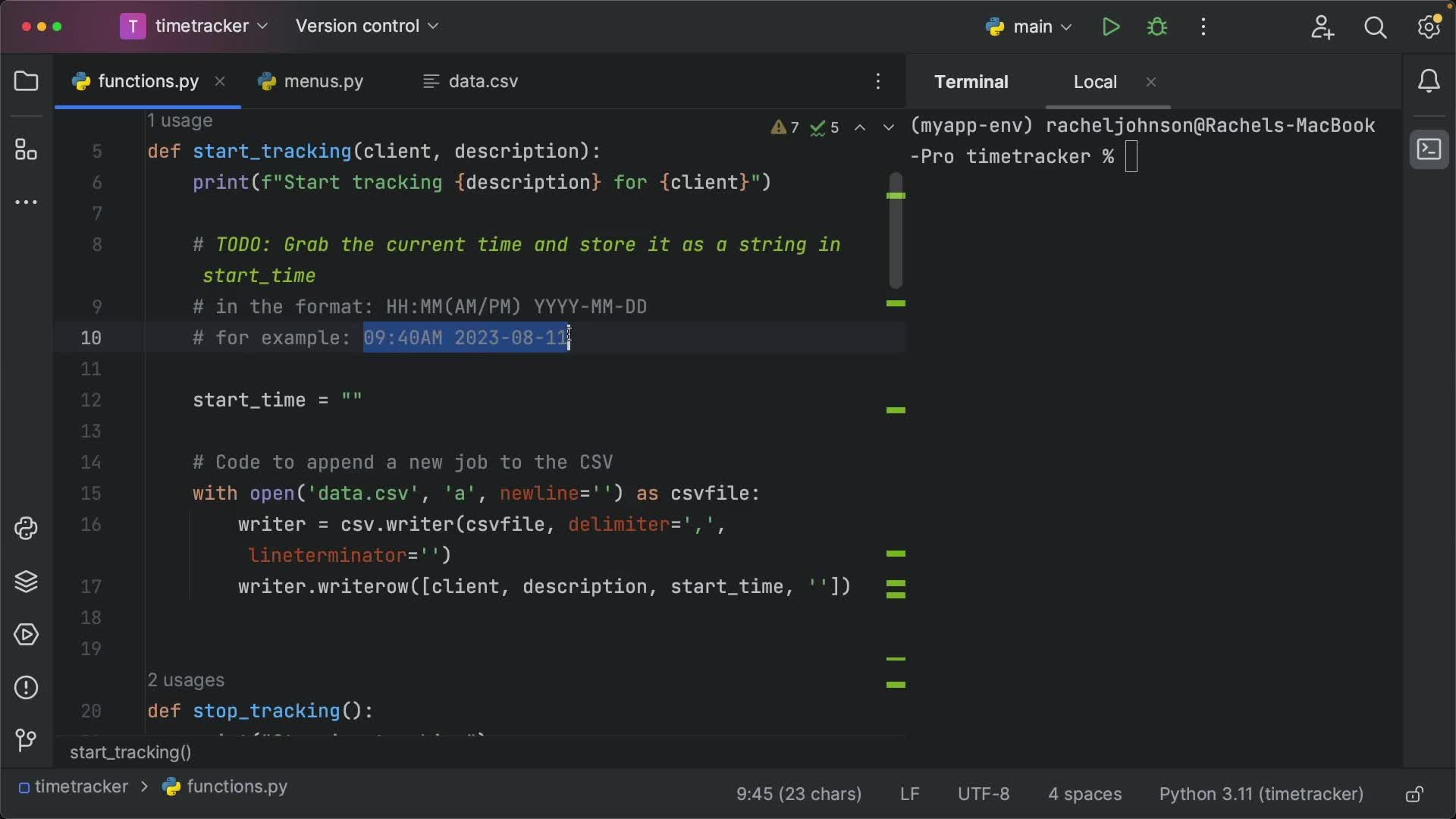 Start and stop tracking (How To) | Python Dates and Times | Treehouse