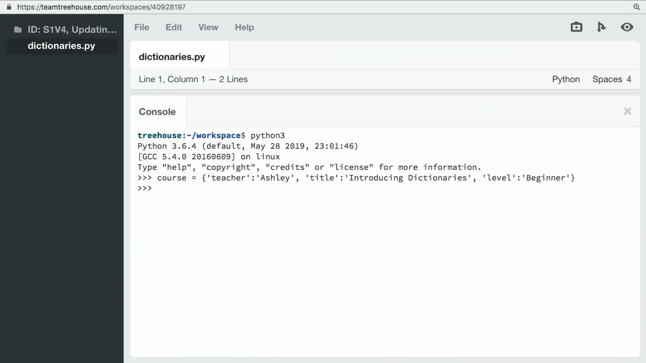 Update and Mutate Dictionaries (How To) | Introducing Dictionaries | Treehouse