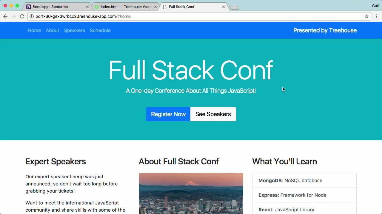 Using ScrollSpy to Highlight Nav Links (How To) | Bootstrap Basics | Treehouse