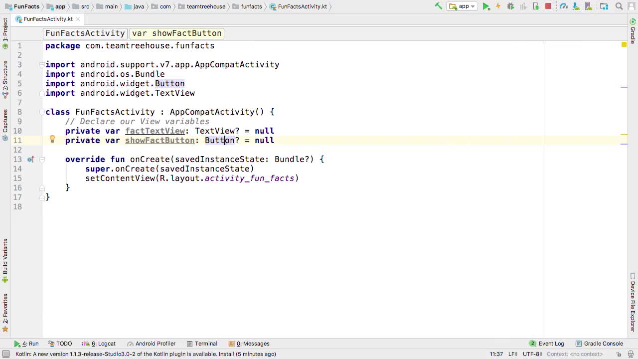 Accessing Views in Code: Assigning Variables (How To) | Build a Simple Android App with Kotlin ...