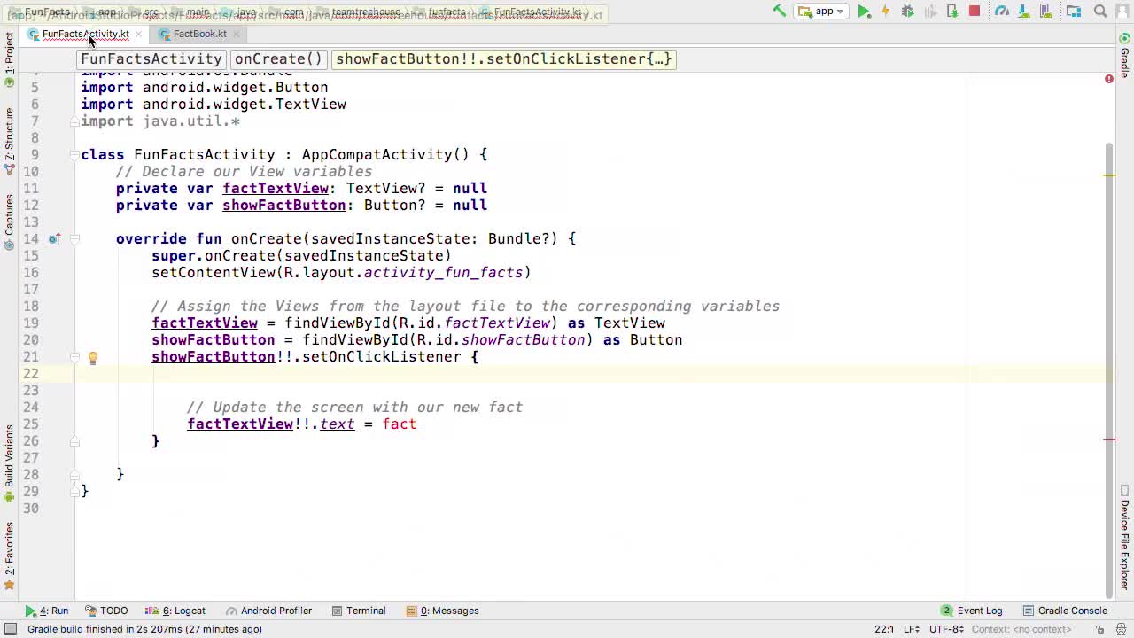 Simple Refactoring: Using a New Class (How To) | Build a Simple Android App with Kotlin | Treehouse