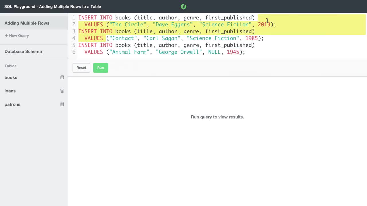 Adding Multiple Rows to a Table (How To) | Modifying Data with SQL ...