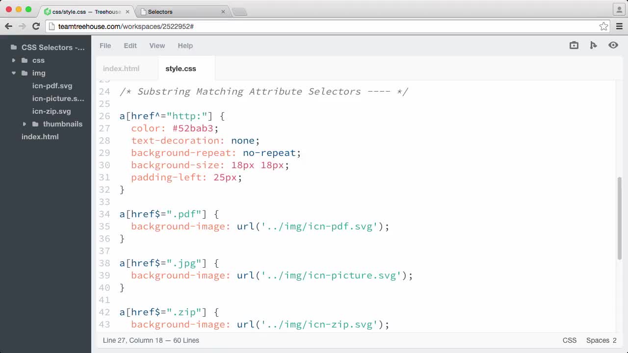 Substring Matching Attribute Selectors - "Contains" (How To) | CSS Selectors | Treehouse