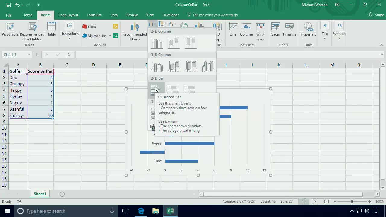 Why A Column Instead of Bar (How To) | Data Visualization with Excel | Treehouse