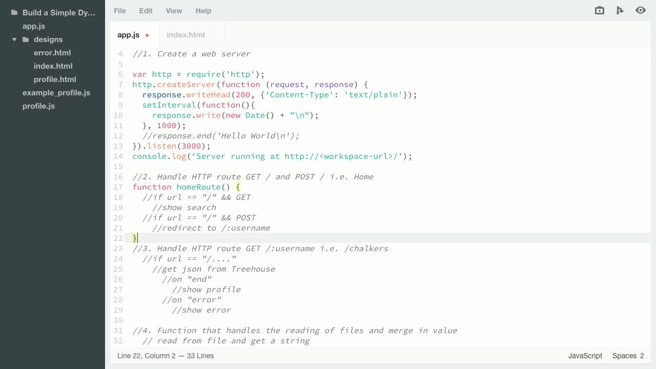Home Route (How To) | Build a Simple Dynamic Site with Node.js | Treehouse