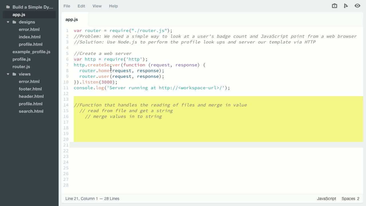 Reading from Files (How To) | Build a Simple Dynamic Site with Node.js | Treehouse