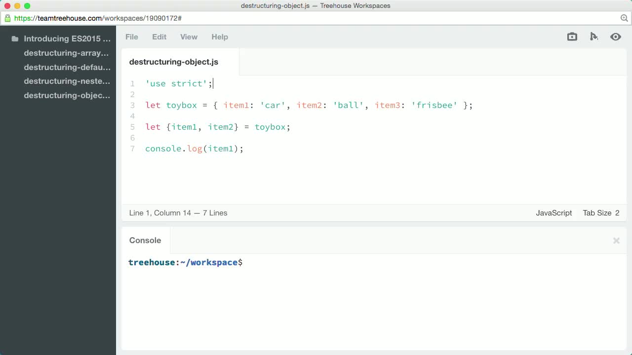 Destructuring (How To) | Introducing ES2015 | Treehouse