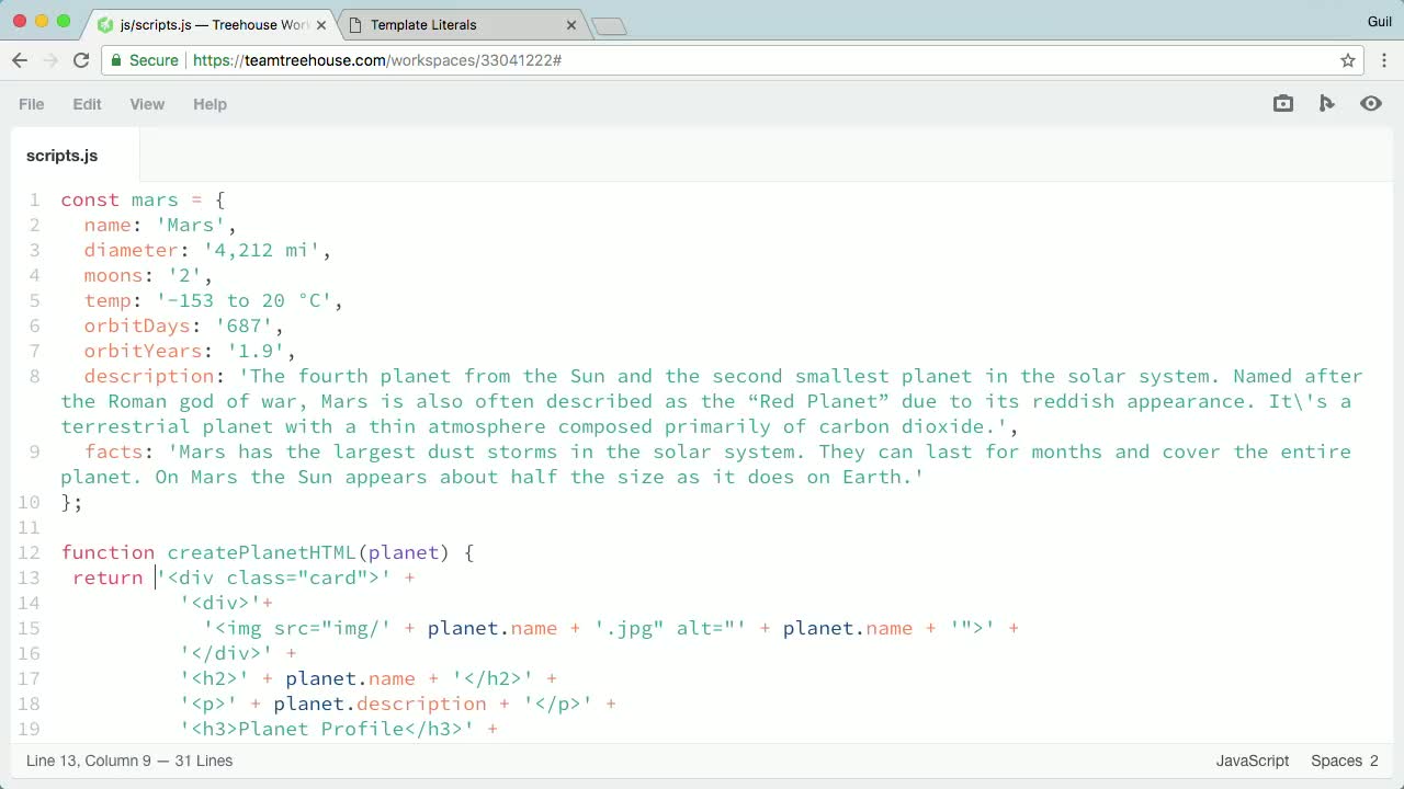 One Solution (How To) | Practice Template Literals | Treehouse