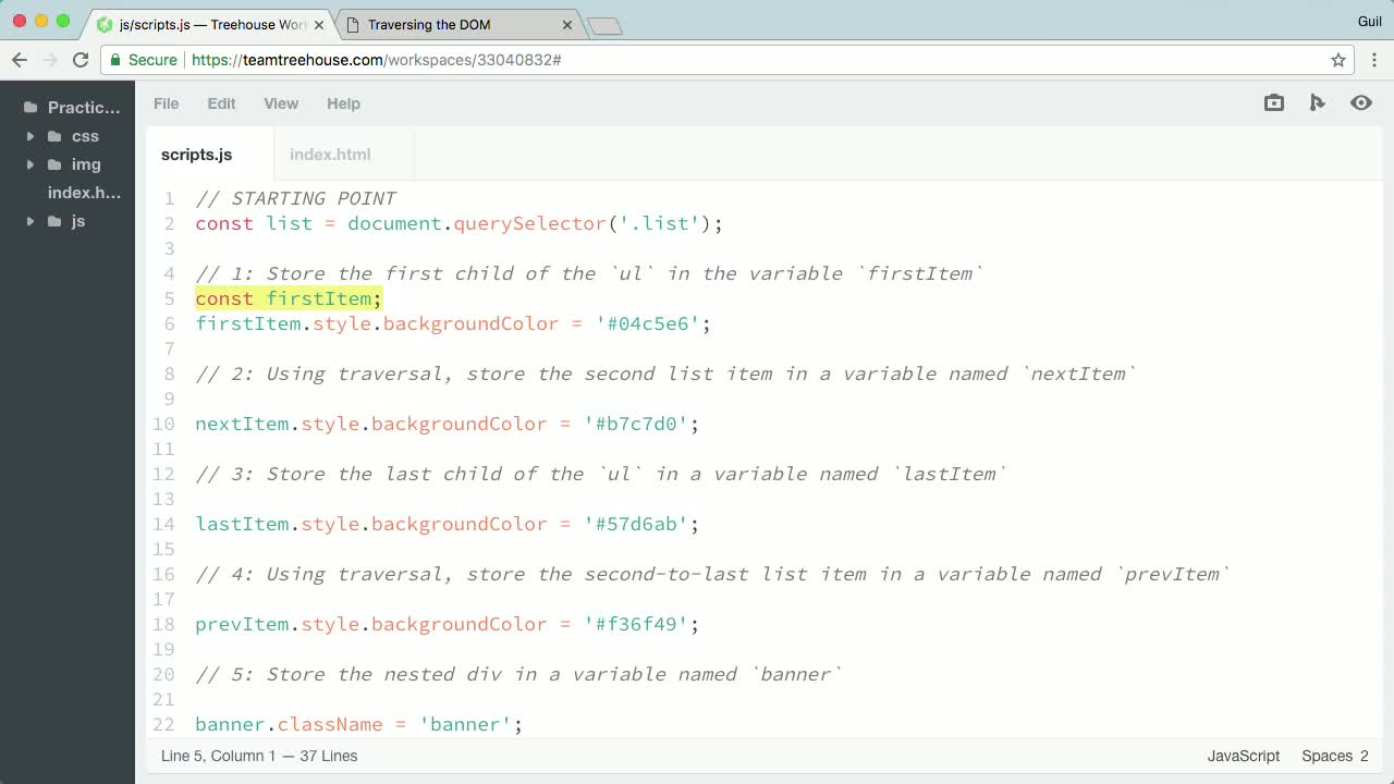 One Solution (How To) | Practice Traversing the DOM | Treehouse