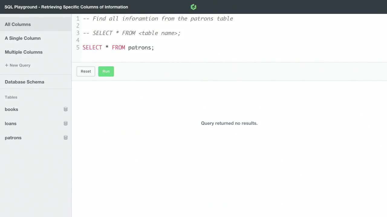 Retrieving Specific Columns of Information (How To) | SQL Basics | Treehouse
