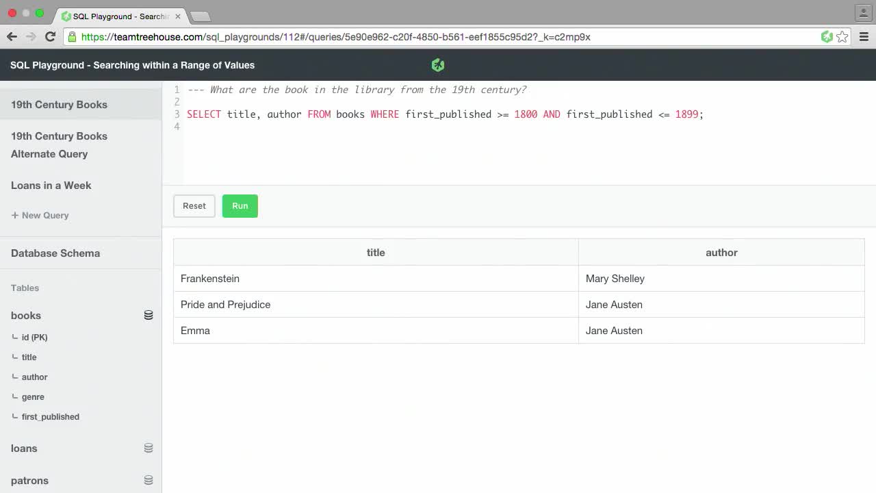 Searching Within A Range Of Values How To Sql Basics Treehouse 6216