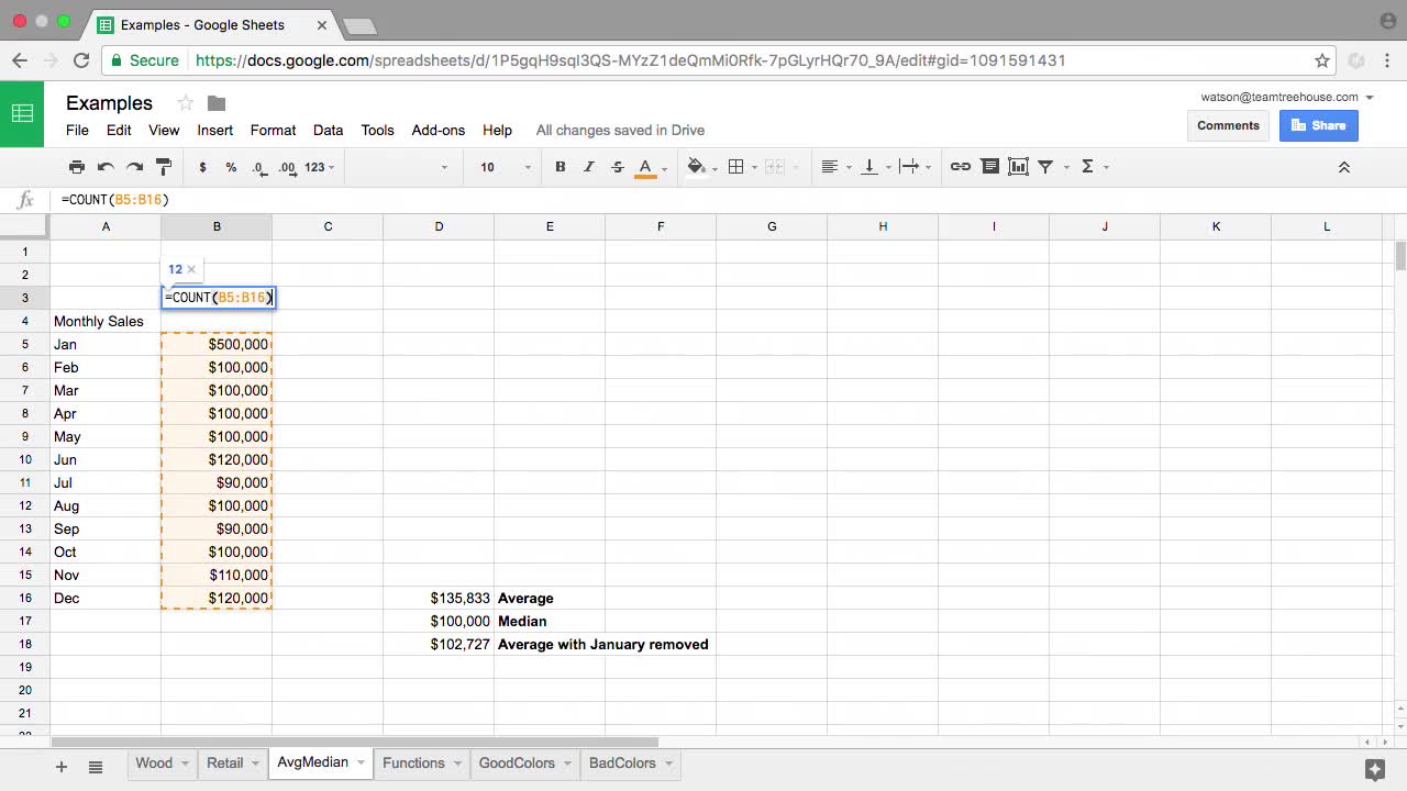 The COUNT Function (How To) | Spreadsheet Basics | Treehouse