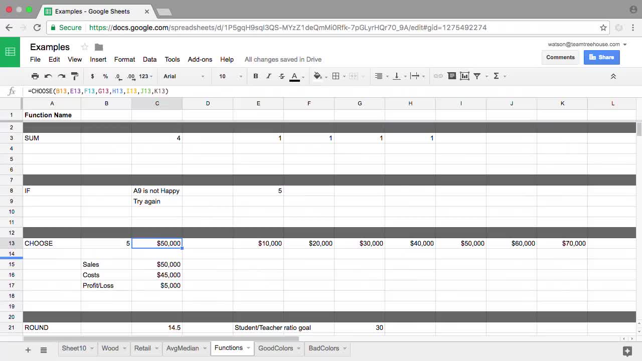 The Choose Function How To Spreadsheet Basics Treehouse 