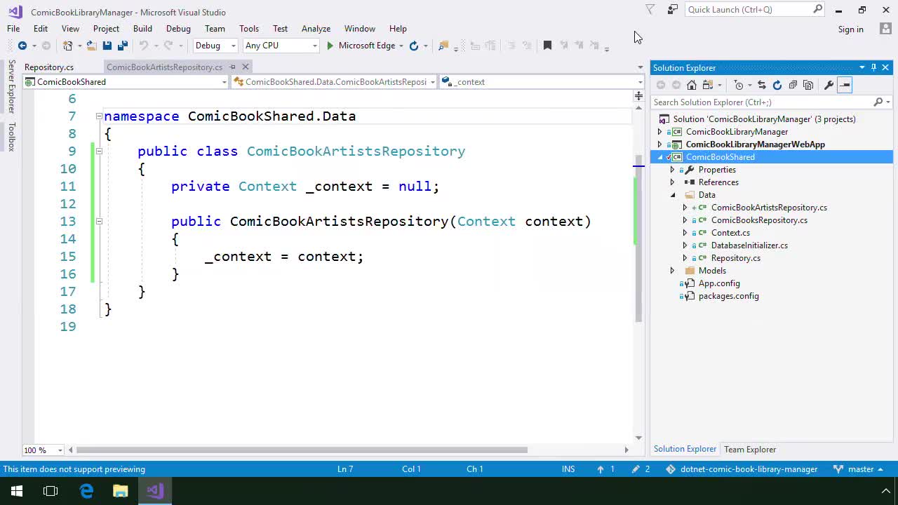 Reviewing The Comic Book Artists Repository How To Entity Framework With Asp Mvc Treehouse