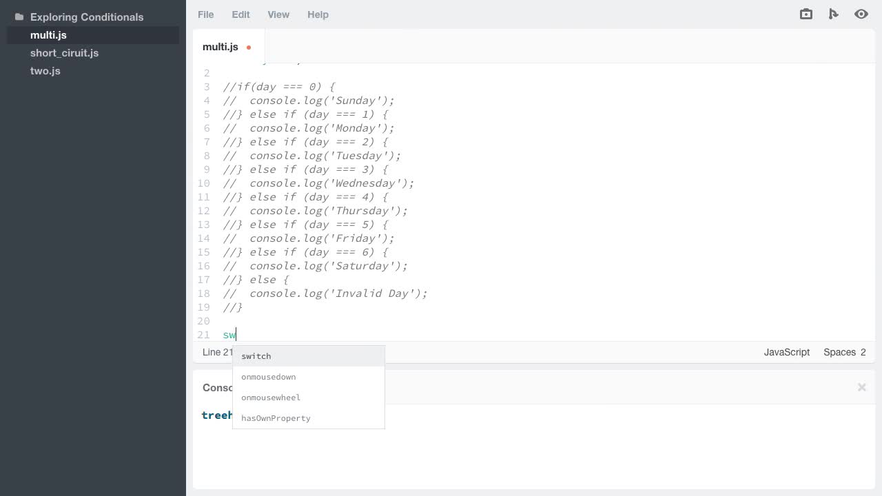 Switch Statement (How To) | Exploring JavaScript Conditionals | Treehouse