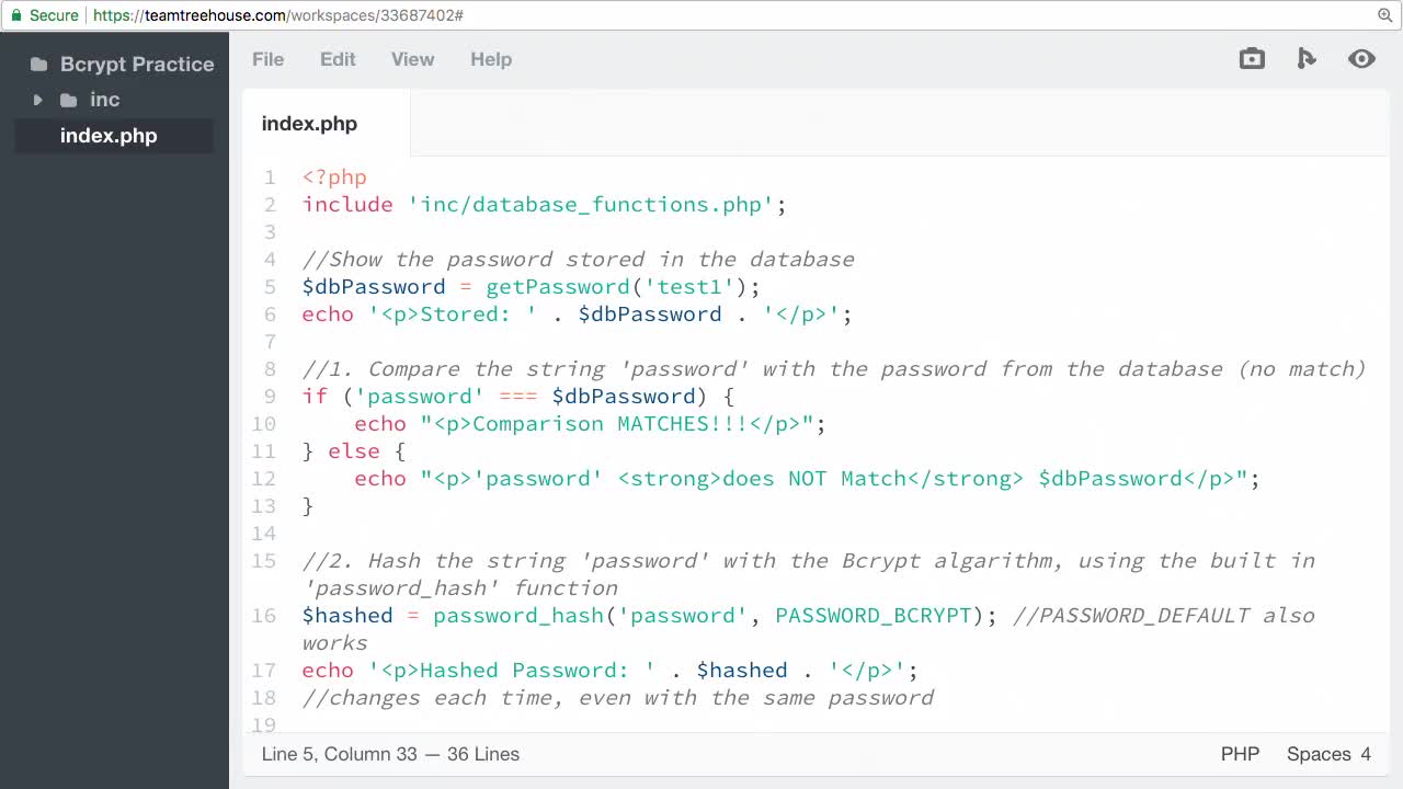 One Solution (How To) | Practice Hashing Passwords in PHP | Treehouse