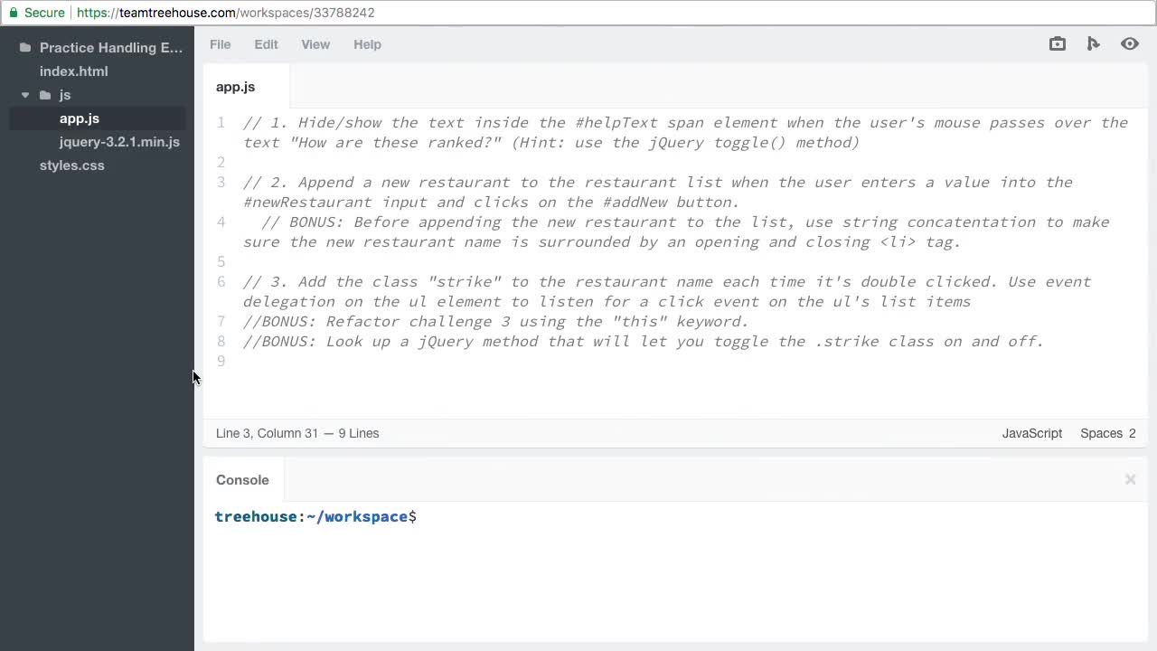 Practice Handling Events in jQuery (How To) | Treehouse