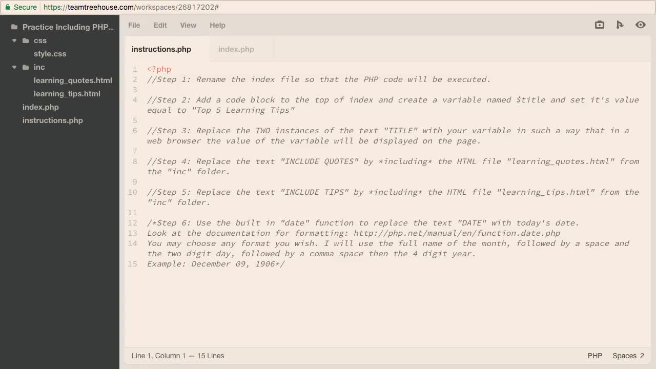 One Solution (How To) | Practice Including PHP with HTML | Treehouse