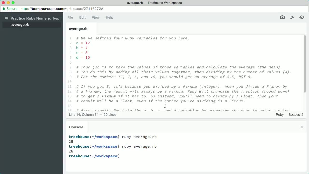 The Solution (How To) | Practice Ruby Numeric Types | Treehouse