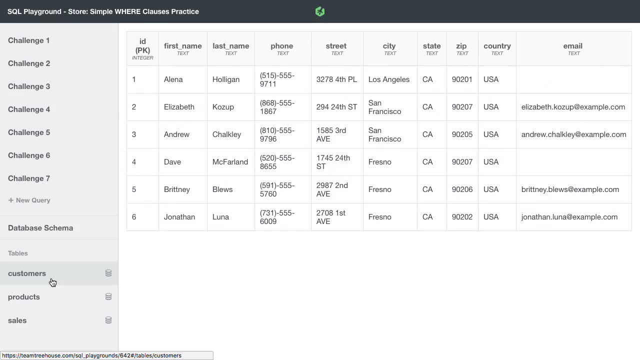 Introducing the Practice (How To) | Practice Simple WHERE Clauses with SQL | Treehouse