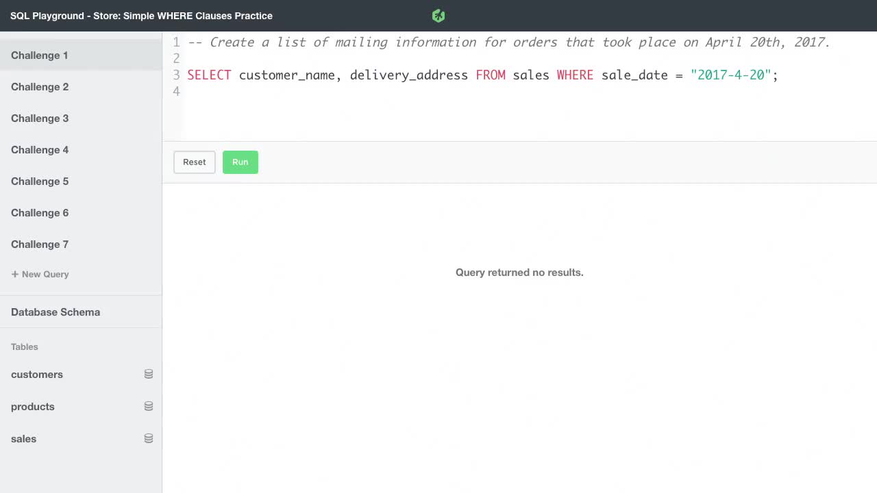 The Solutions (How To) | Practice Simple WHERE Clauses with SQL | Treehouse