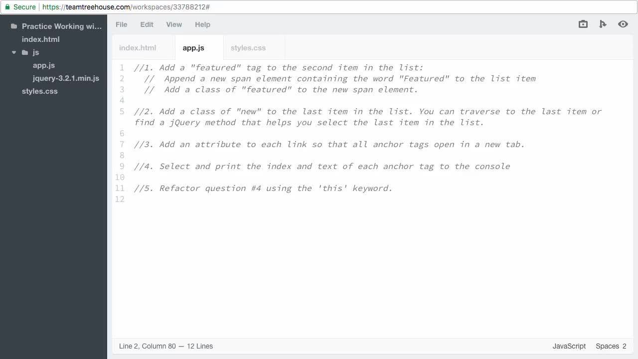 One Solution (How To) | Practice Working with jQuery Collections | Treehouse